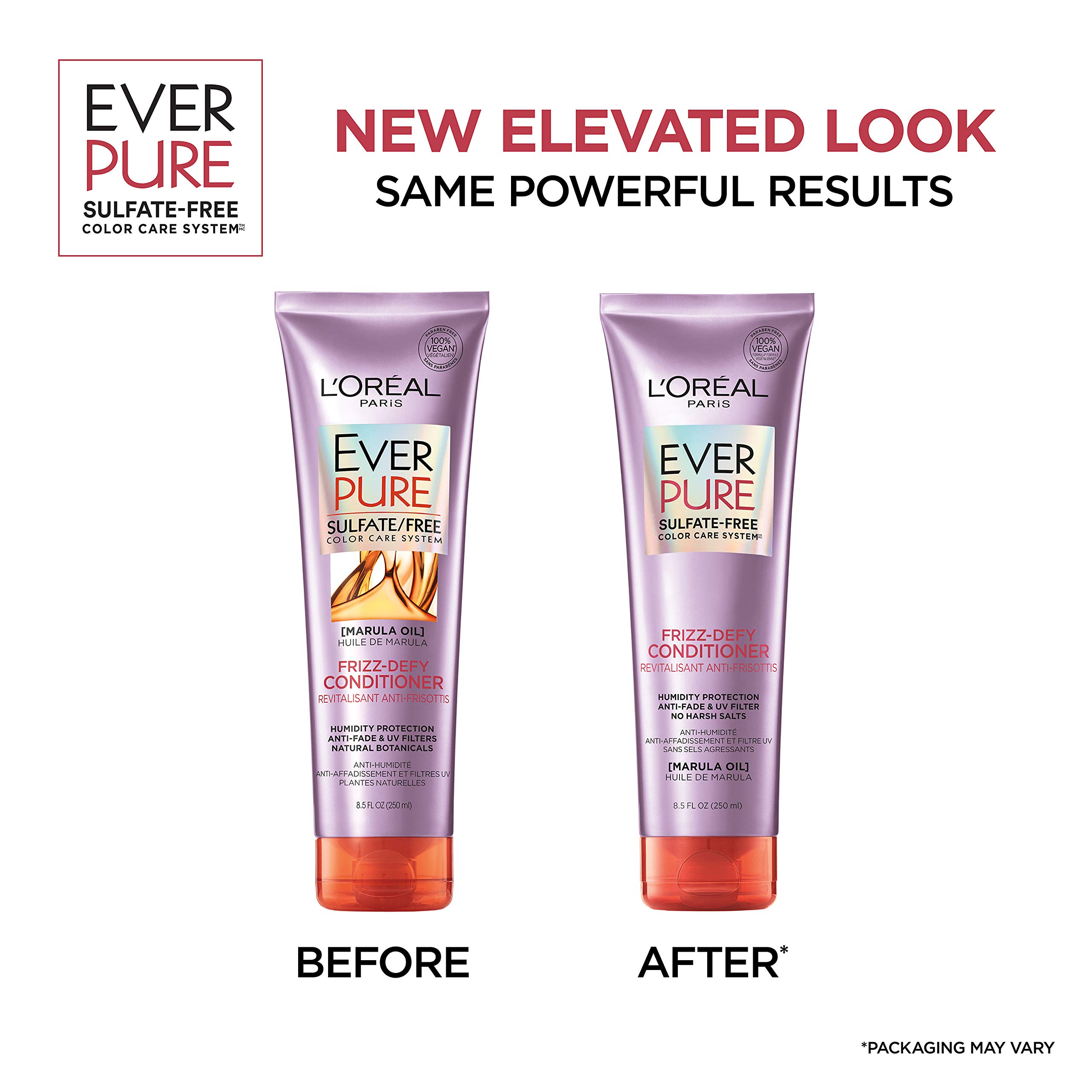 L'Oreal Paris Hair Care EverPure Sulfate Free Frizz Defy Conditioner, with Marula Oil, 2 Count (8.5 Fl; Oz each) (Packaging May Vary)