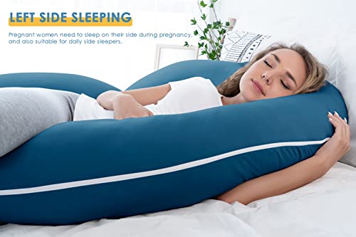 INSEN Pregnancy Pillow,Maternity Body Pillow with Velvet Cover,C Shaped Body Pillow for Sleeping (Blue Jersey)