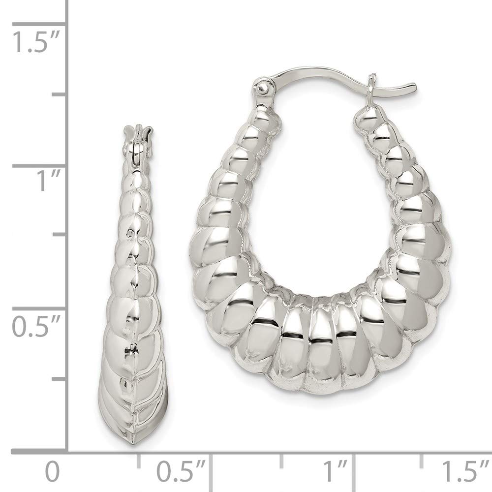 925 Sterling Silver Classic Hoop Puffed Shrimp Earrings - 31mm x 25mm