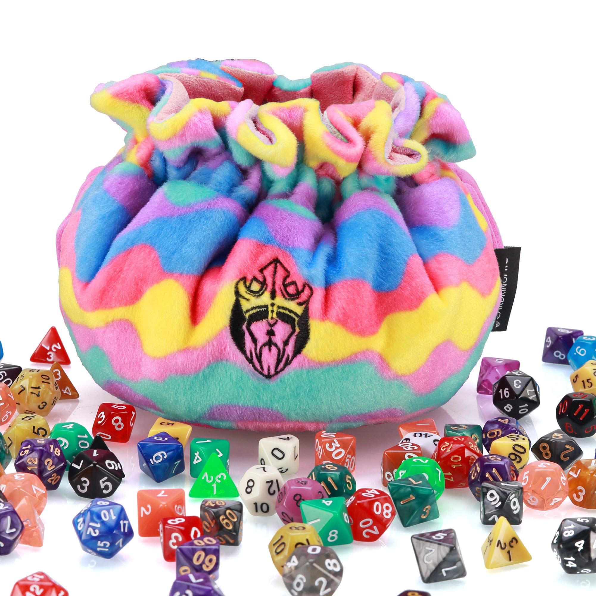 CardKingPro Immense - OCD Edition - Dice Bags with 15 Pockets - Rainbow & Pink - Capacity 200+ Dice - Great for Dice Hoarders [Patented Design]