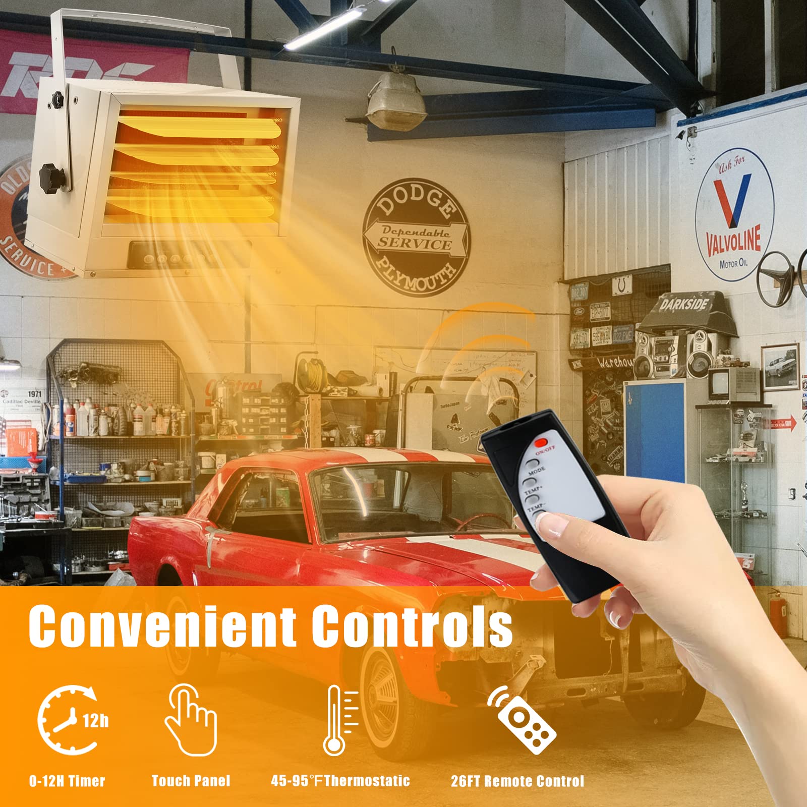 AKUSAKO Garage Heater with Remote - Digital Fan-forced Ceiling Mount Heater with Electric Control, 12H Timer,240V, Thermostat, Workshop Heaters for Warehouse, Greenhouse, Large Area Wall Heater
