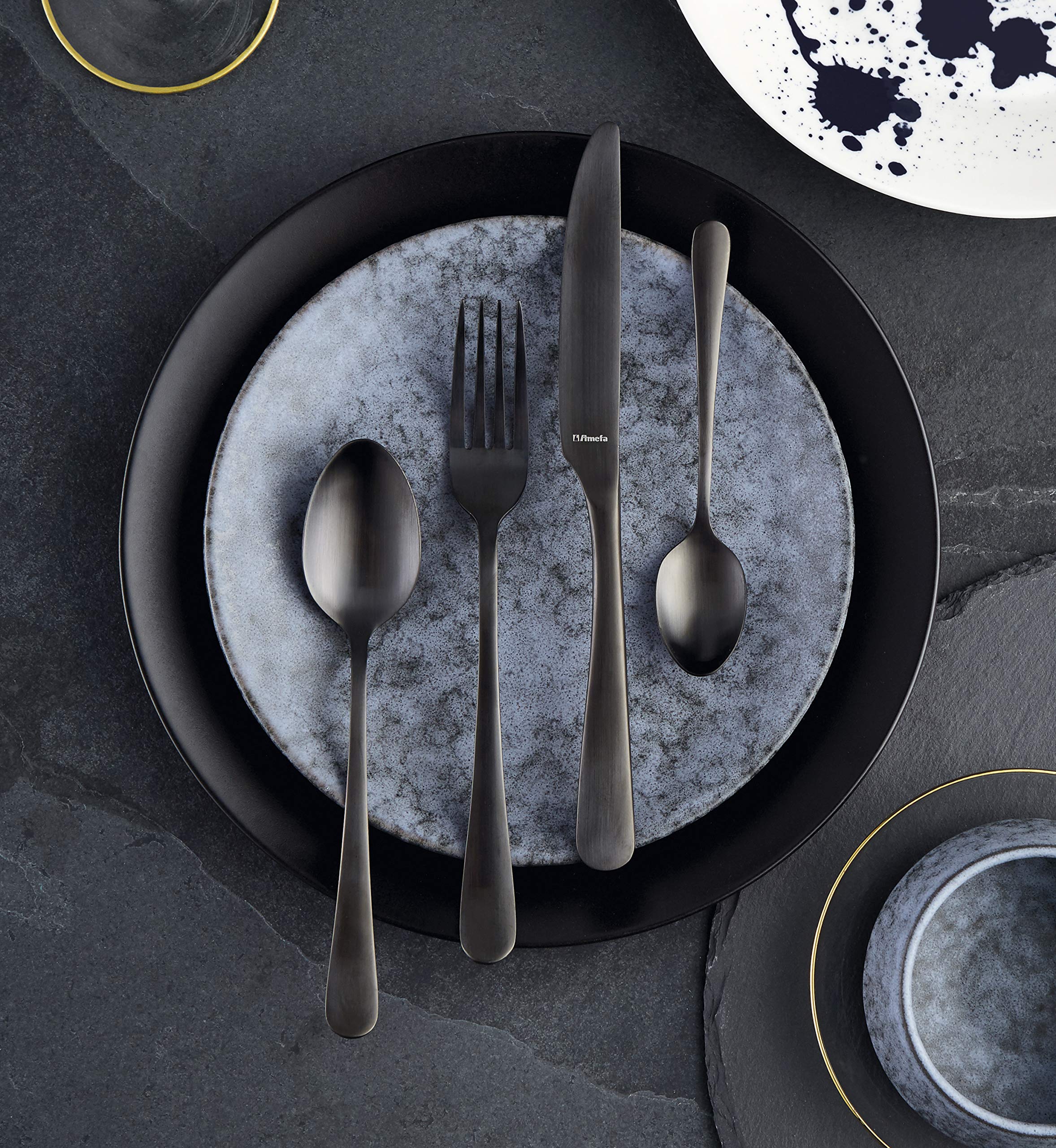Amefa Austin 18/0 Stainless Steel Flatware Set - Matte Black - 20 Piece Place Setting - Service for 4 - Knife & Fork Spoon Set - Amefa Cutlery Set - Amefa Flatware Set - Modern Silverware Set