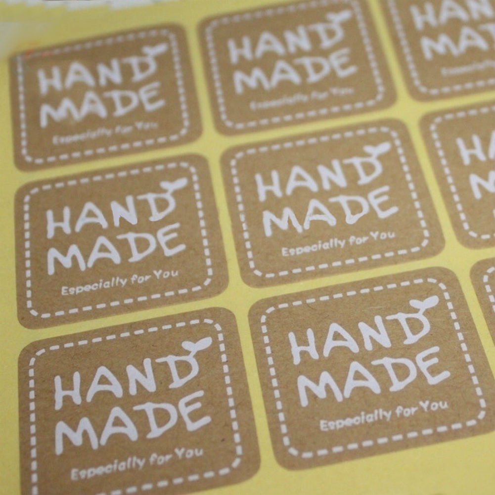 AKOAK 20 Sheets 240 Pcs/Lot Square White Hand Made Stickers Kraft Paper Sticker Labels DIY Handmade Envelopes Stickers and Gift Packaging Bake Decoration Seal Stickers