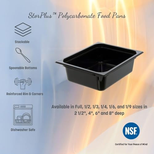Carlisle FoodService Products Storplus Full-Size Plastic Food Pan, Food Storage Container, for Catering, Buffets, Restaurants, Polycarbonate, Full Size, 6 Inches Deep, Black, (Pack of 6)