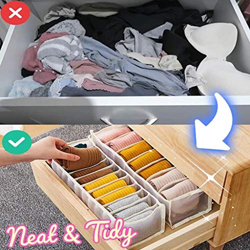 Underwear Organizer - Drawer Dividers, Set of 3 Includes 6+7+11 Cell Collapsible Closet Cabinet Storage Boxes for Organizing Lingerie, Underwear, Bras, Socks, Ties(6+7+11 Cell, Gray)