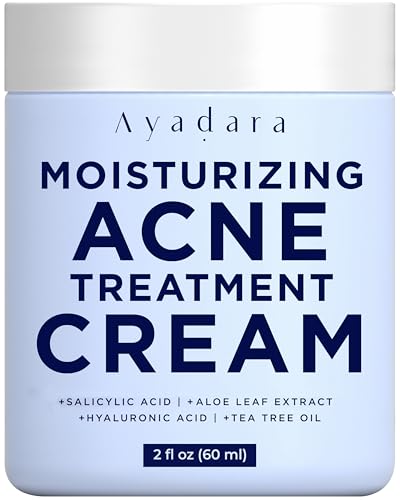 Moisturizing Acne Treatment Cream, Salicylic Acid Face Moisturizer for Oily & Acne Prone Skin, Pimple, Blackhead, Whitehead, Hormonal, & Cystic Acne Treatment for Men, Women, 90-Day Supply by Ayadara