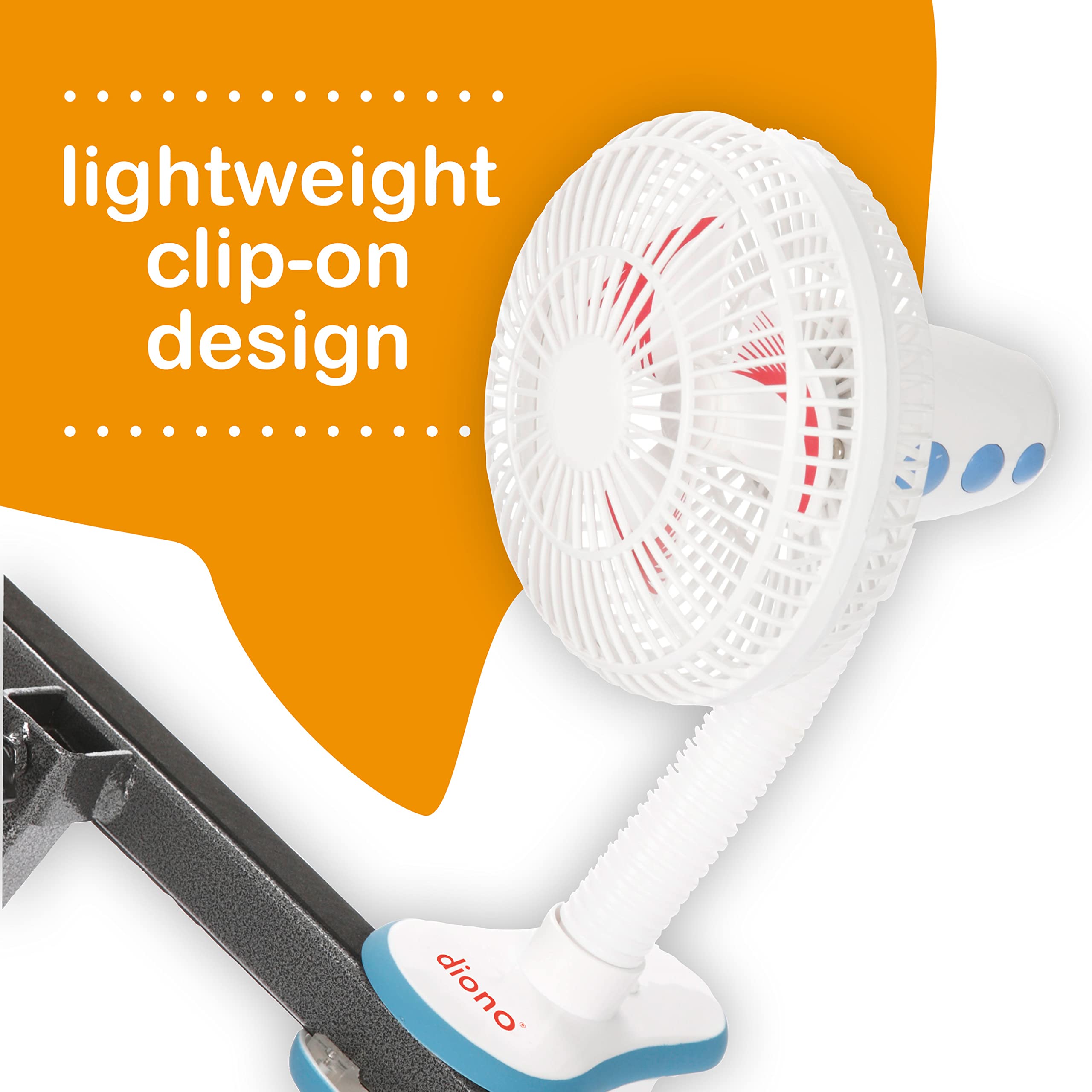 Diono Stroller Fans, Pack of 2 Clip On Baby Safe Stroller Fans with Flexible Neck for Perfect Angle, Universal Fit with Most Strollers