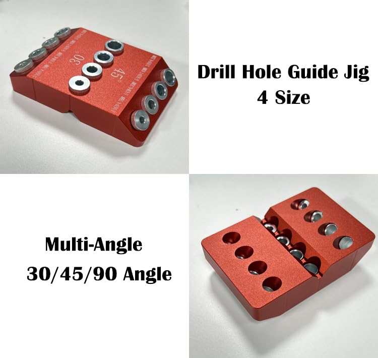 YuanTenhwy 4 Sizes 30 45 90 Degree Angle Drill Guide Jig for Angled Hole and Straight Hole,Drill Block，Dowel Drill Guide，Stair Wire Handrail, Deck Cable Railing Lag Screw Drilling Template Block