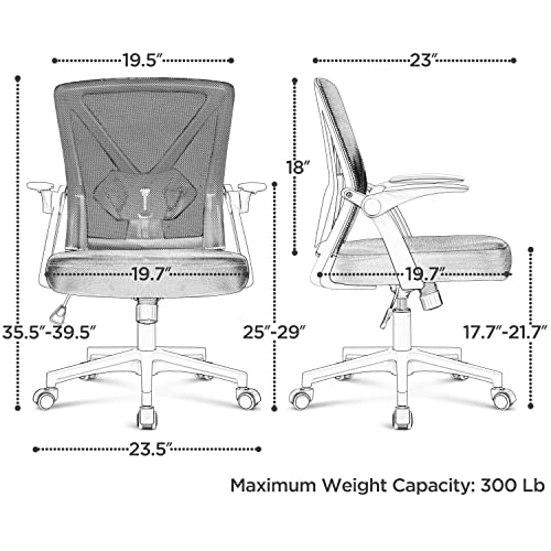 Topeakmart Office Chair Ergonomic Desk Chair with Adjustable Lumbar Support, Mid Back Mesh Computer Chair with Flip-up Armrests Task Chairs, Executive Chair for Home Office, White
