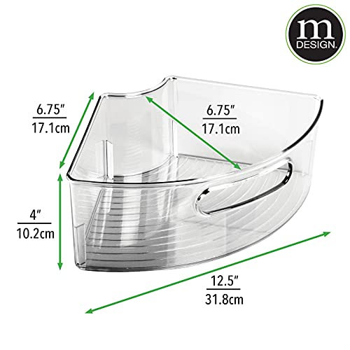 mDesign Plastic Lazy Susan Cabinet Storage Bin with Front Handle for Kitchen Countertop, Pantry, Shelf, Fridge Organization - Hold Food, Drinks, Snacks - Ligne Collection - Smoke Gray Tint