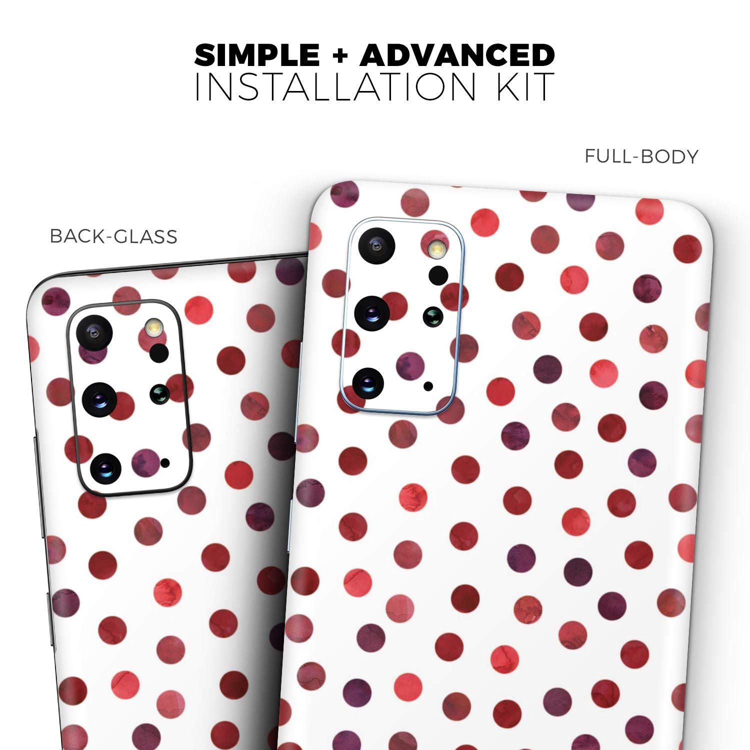 DesignSkinz Red Watercolor Dots Over White Protective Vinyl Decal Wrap Skin Cover Compatible with The Samsung Galaxy S20 (Screen Trim & Back Glass Skin)