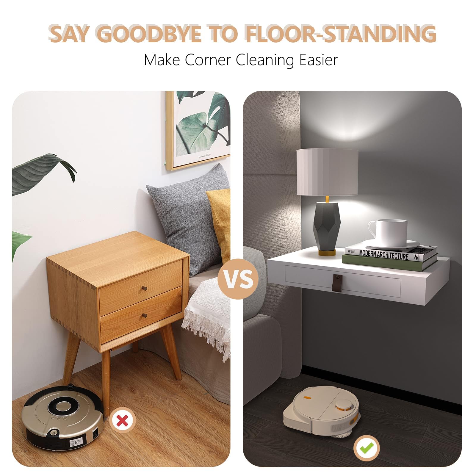 Homaterial Floating Nightstand, Floating Shelf with Drawer Small Wall Mount Shelf Nightstand Wood Wall Bedside Shelf,for Bedroom Bathroom, Living Room, Kitchen-White
