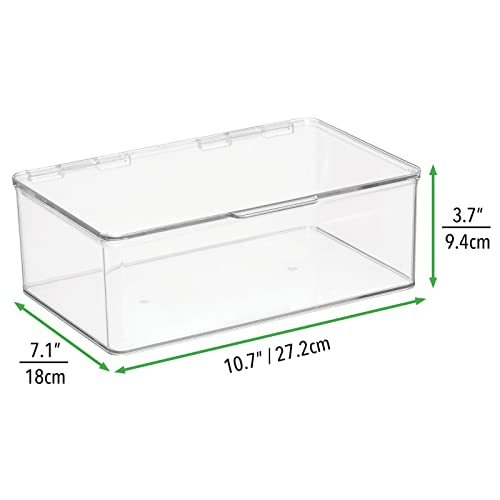 mDesign Plastic Household Storage Bin Box Organizer Container with Hinge Lid for Kitchen, Office, Bathroom, Bedroom, Hold Food, Snacks, Makeup, Toys, Work Supplies, Accessories - Clear