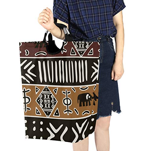Ruio Laundry Hamper Basket Storage Bag Foldable Clothes Bag African Mud Cloth with Elephants Folding Washing Bin Clothes Hamper Large Basket