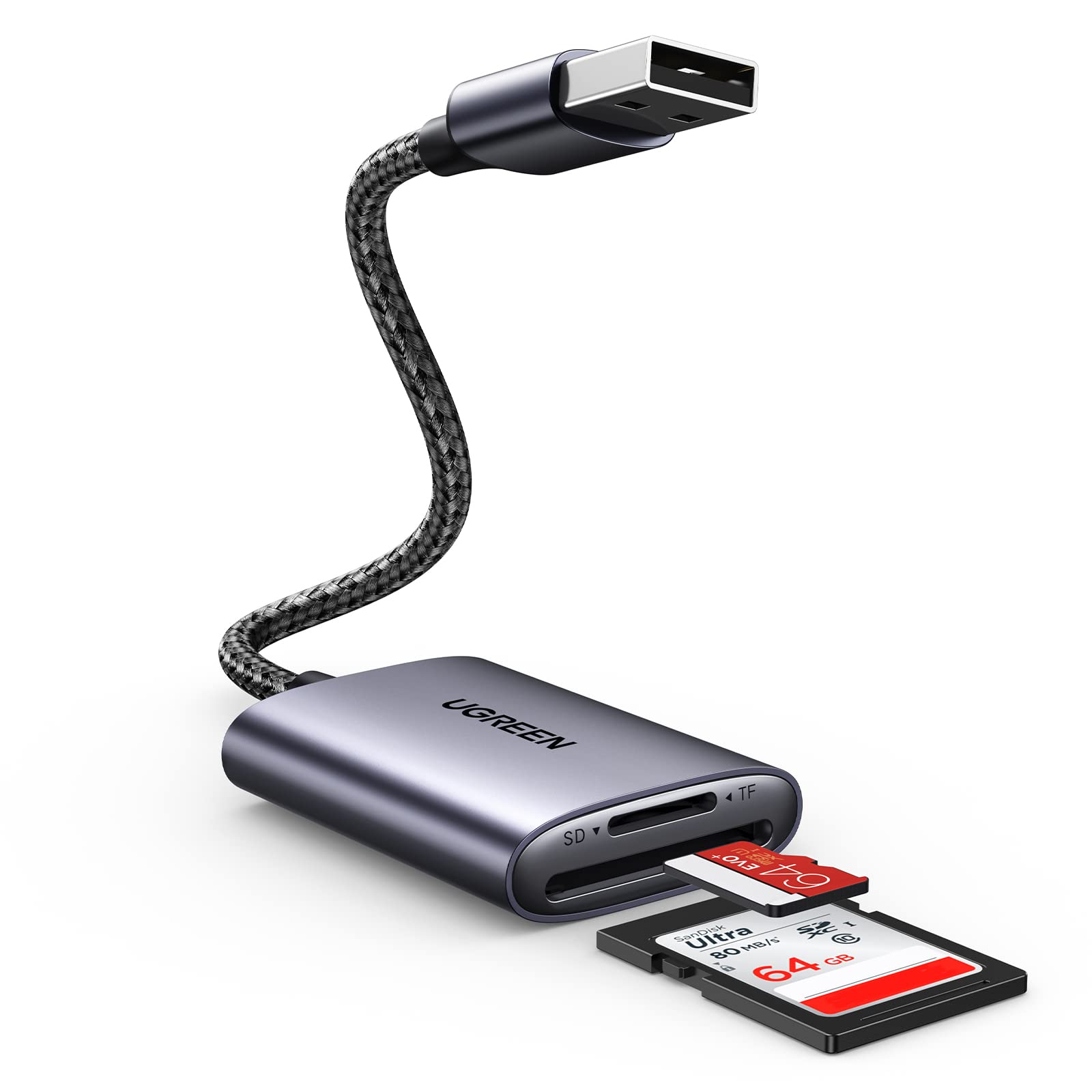 UGREEN USB SD Card Reader, USB 3.0 to Micro SD Card Reader Adapter, Aluminum Multi 2-in-1 Memory Card Readers for Camera SD MicroSD TF SDHC SDXC UHS-I Mac OS Windows Linux Computer PC Laptop