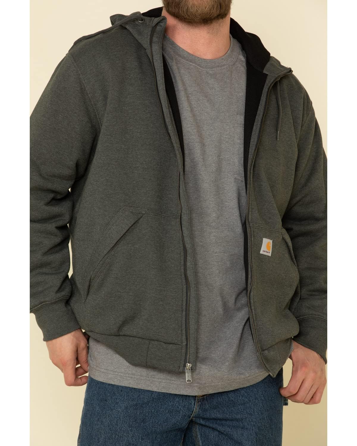 Carhartt Men's Rain Defender Loose Fit Midweight Thermal-Lined Full-Zip Sweatshirt, Carbon Heather, Large