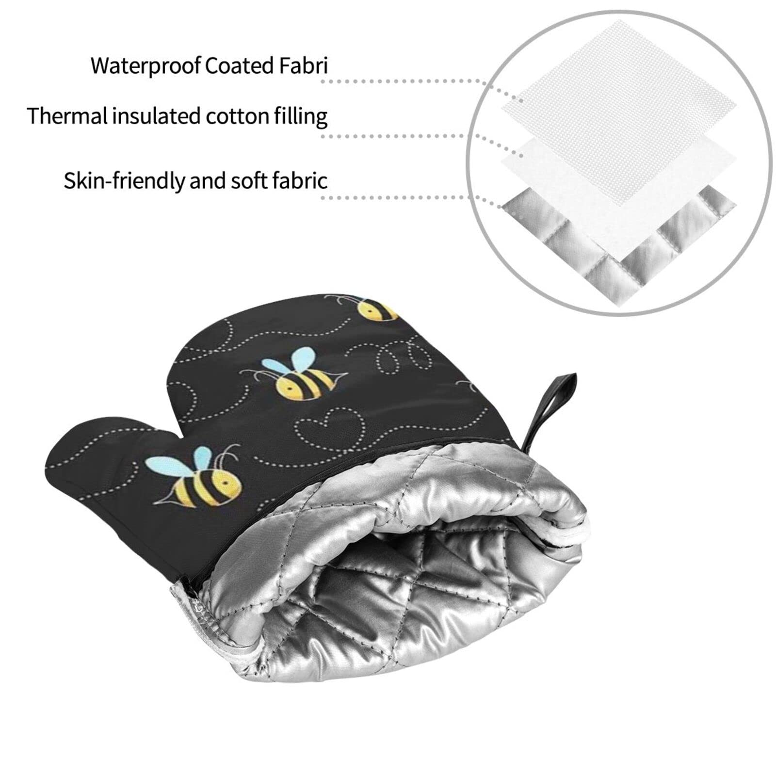 4Pcs Oven Mitts and Pot Holders Sets,Bumble Bees,Kitchen Oven Glove High Heat Resistant 500 Degree Oven Mitts and Pot Holder,Surface Safe for Baking,Cooking,BBQ