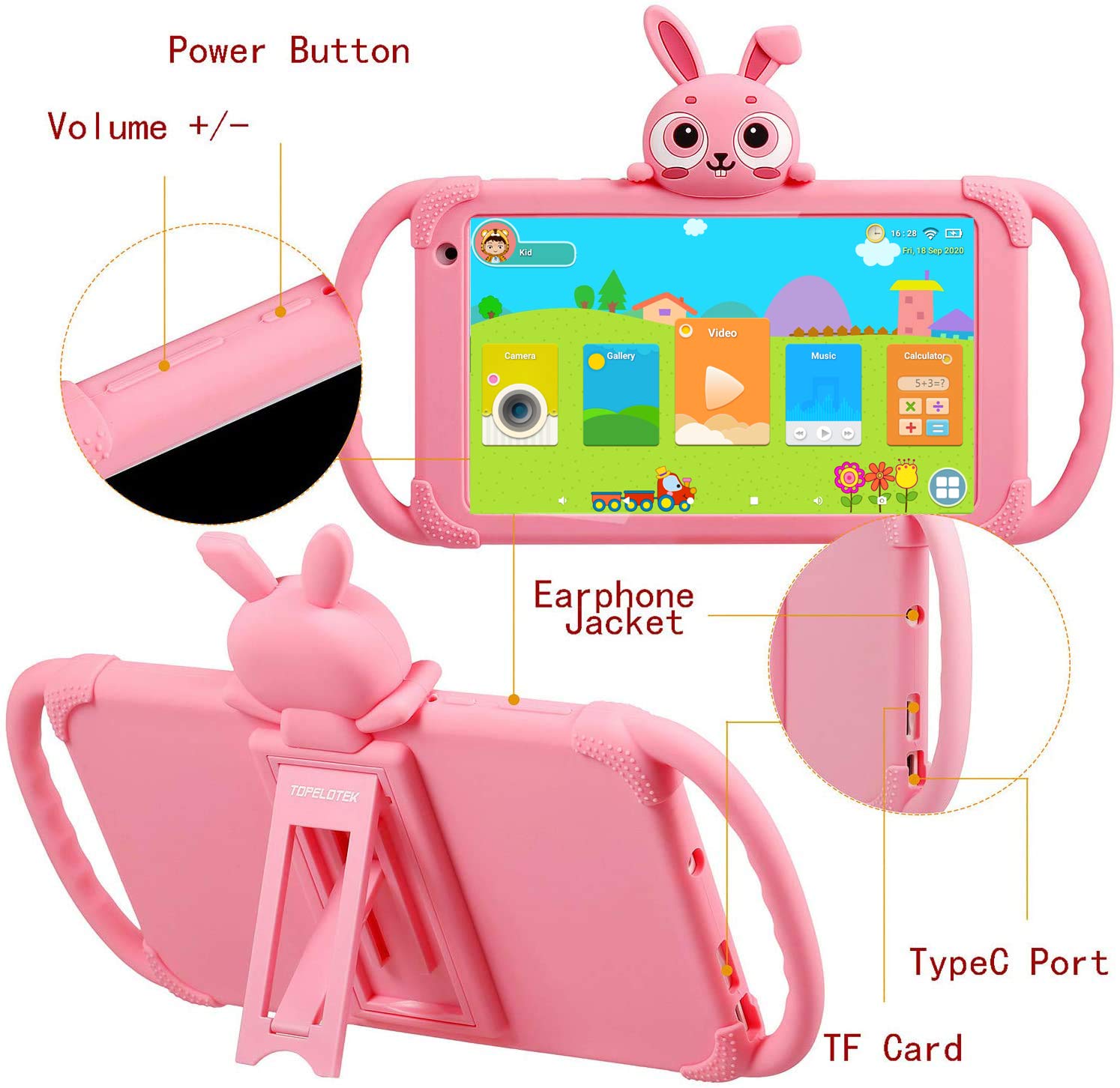 TOPELOTEK Kids Tablet 7 inch Toddler Tablet Android Tablet for Kids 32GB Parent Control with Pre-Installed Educational APP WiFi Kids Edition Learning Tablet Kid-Proof Case (Pink)