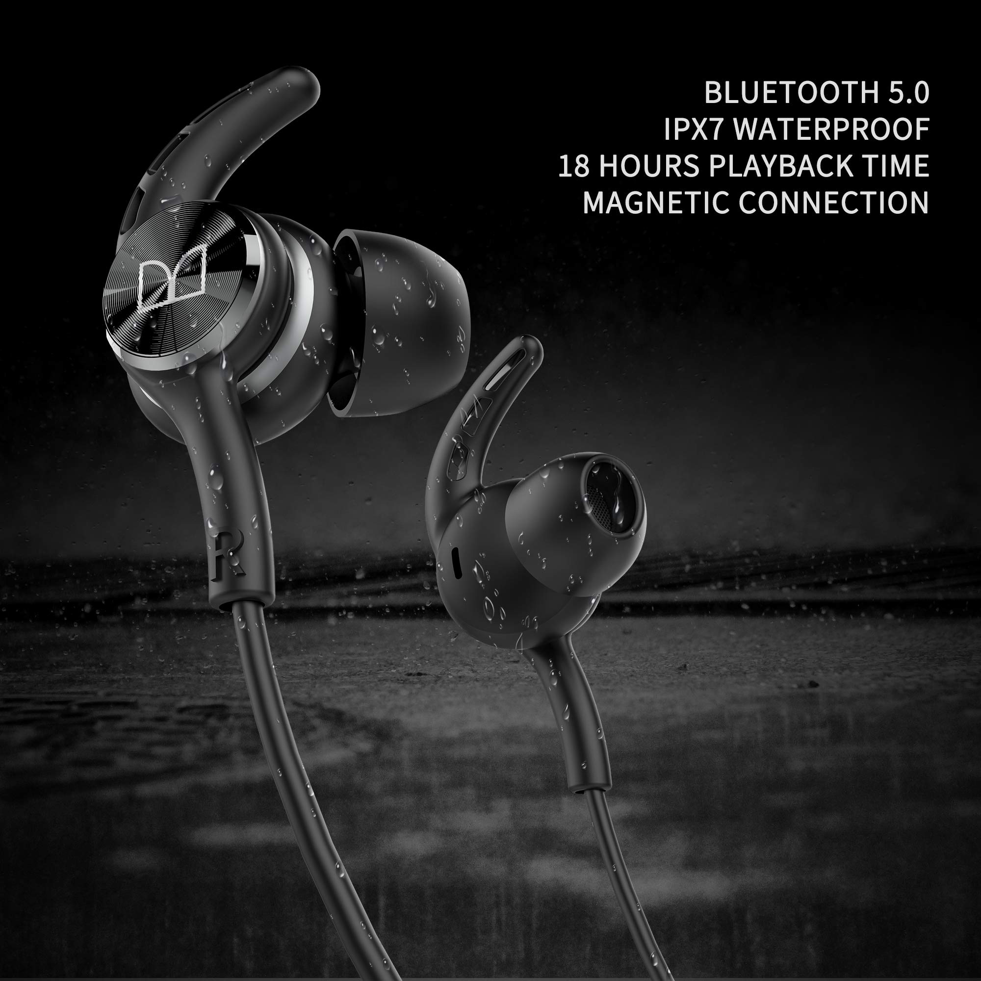 Wireless Headphones,Bluetooth Headphones Bluetooth 5.0, IPX5 Waterproof Built-in Mic 1000min Playtime,Bass Hi-Fi Stereo, Magnetic Connection, for Sports Running
