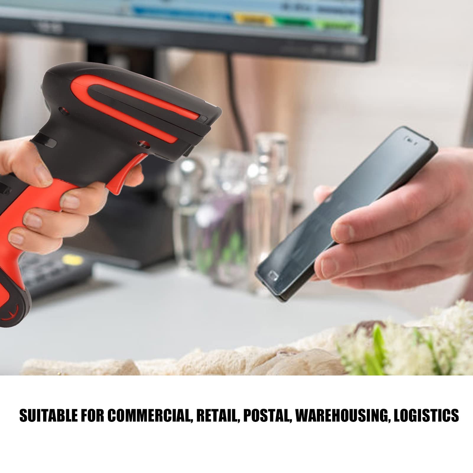 Wireless Barcode Scanner, 2020DB 2.4GHz Wireless Wired 3 Modes Handheld 1D 2D Bar Code Reader IP67 Waterproof with 2 Prompt Modes, for Supermarket Retail Warehouse