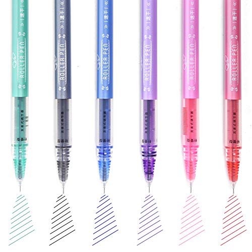 Mifuner 0.38mm 6 Colors Extra Fine Point Pens Liquid Ink Pen Rolling Roller ball Quick-drying Ink for Home Office