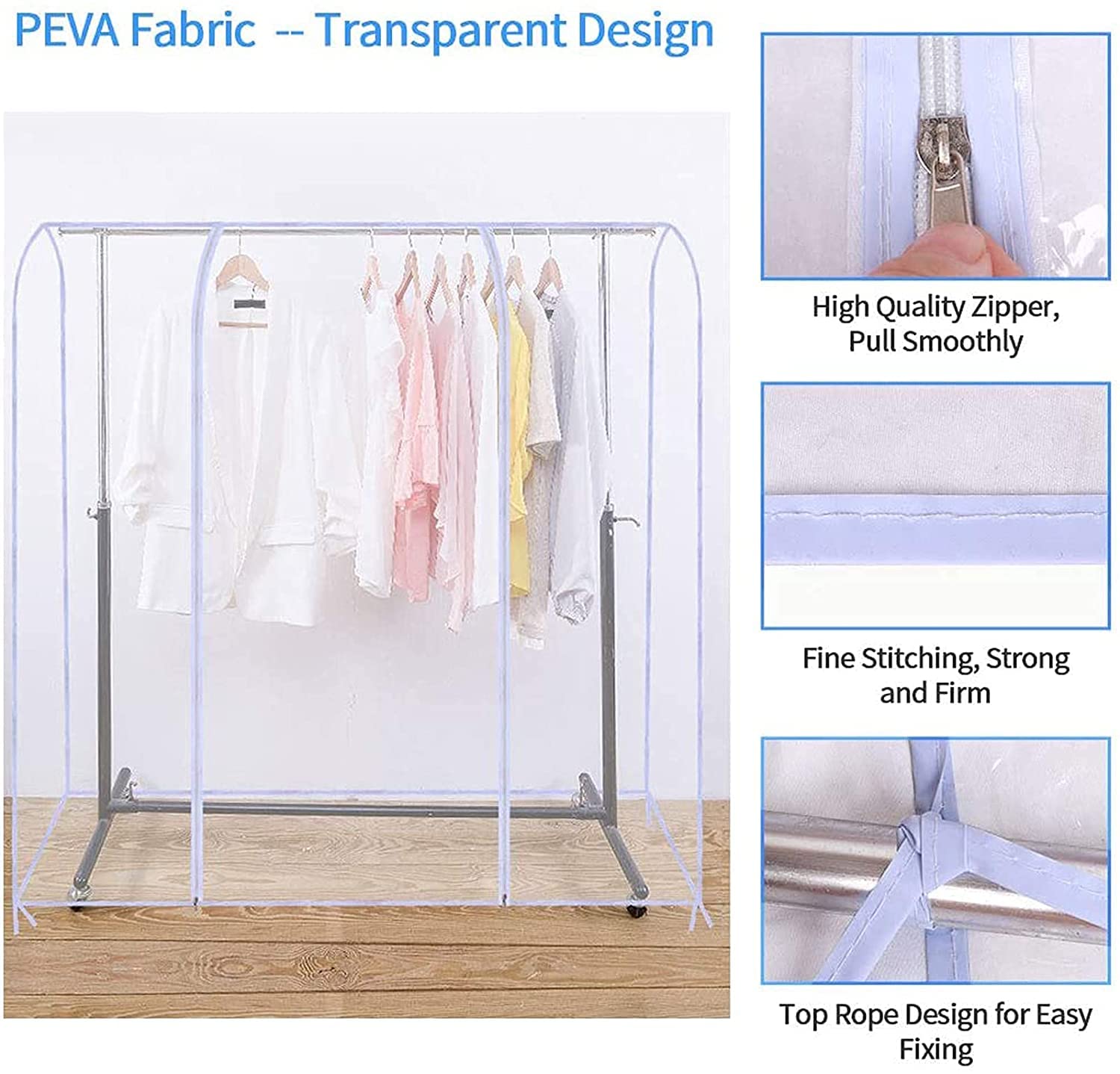 71" L Clear Garment Rack Cover, Clothing Rack Covers, Adult Kids Clothes Protector with 2 Durable Zipper,Waterproof Wardrobe Cover, Dustproof Hanging Clothes Rack Cover, Foldable(L:71x20x52 inch)