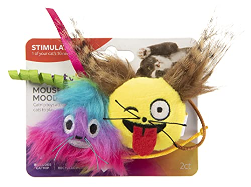 SmartyKat (2 Count Mouse Moods Emoji Wink Face & Rainbow Poop Plush Catnip Cat Toys - Multi Color, 2 Count