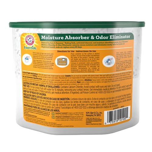 Arm & Hammer Essentials Disposable Moisture Absorber and Odor Eliminator Tub, Fragrance Free, 1 lb., 3-Pack, Attracts and Traps Excess Moisture, Ideal Closet Dehumidifier