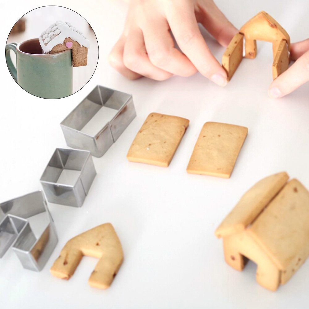 3Pcs Christmas House Cookie Cutter Set, Mini Ginger House Stainless Steel Cookie Cutter, Chocolate Little House Biscuit Mold, DIY Baking Decorating Tools