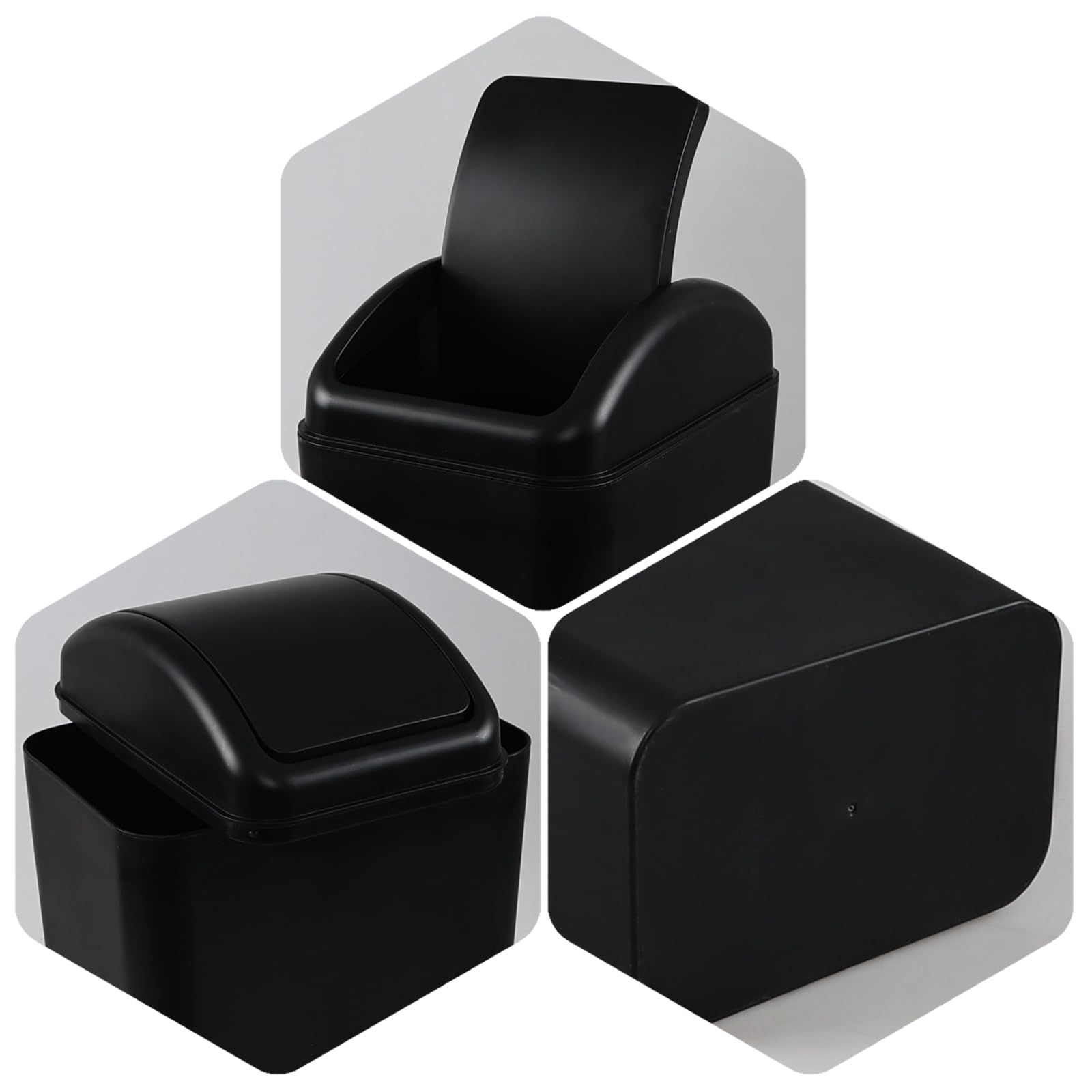 Hayixia 2-Pack 14 Liter Plastic Trash Can with Swing Lid, Swing Top Garbage Can, Slim Trash Cans, Black