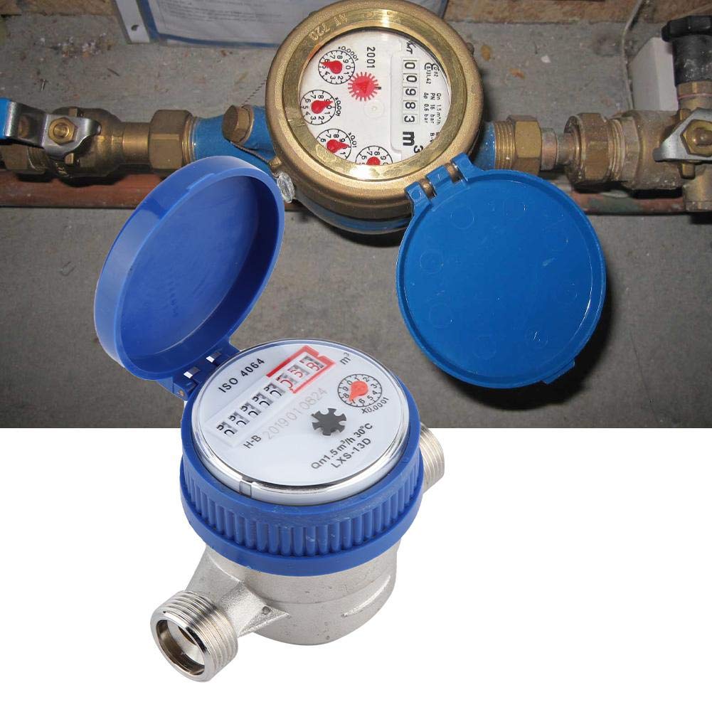 Water Flow Meter, Copper Mechanical Water Meter, Portable Water Flow Gauge, for Measuring Water Flow of Households or Gardens, with Mounting Accessories