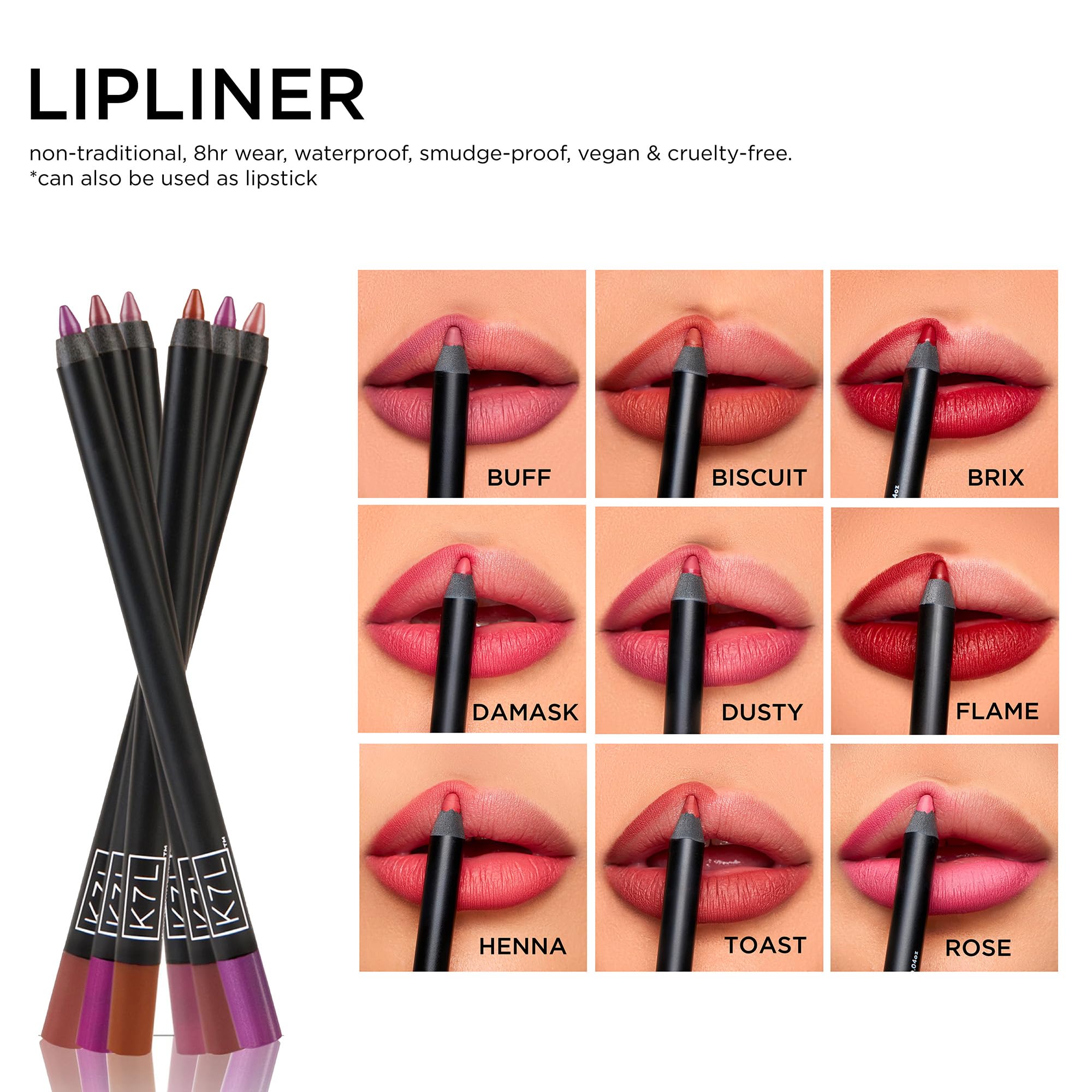 K7L Dark Red Lip Crayon (Vegan) - Waterproof and Smudge-Proof Cosmetics - Flame