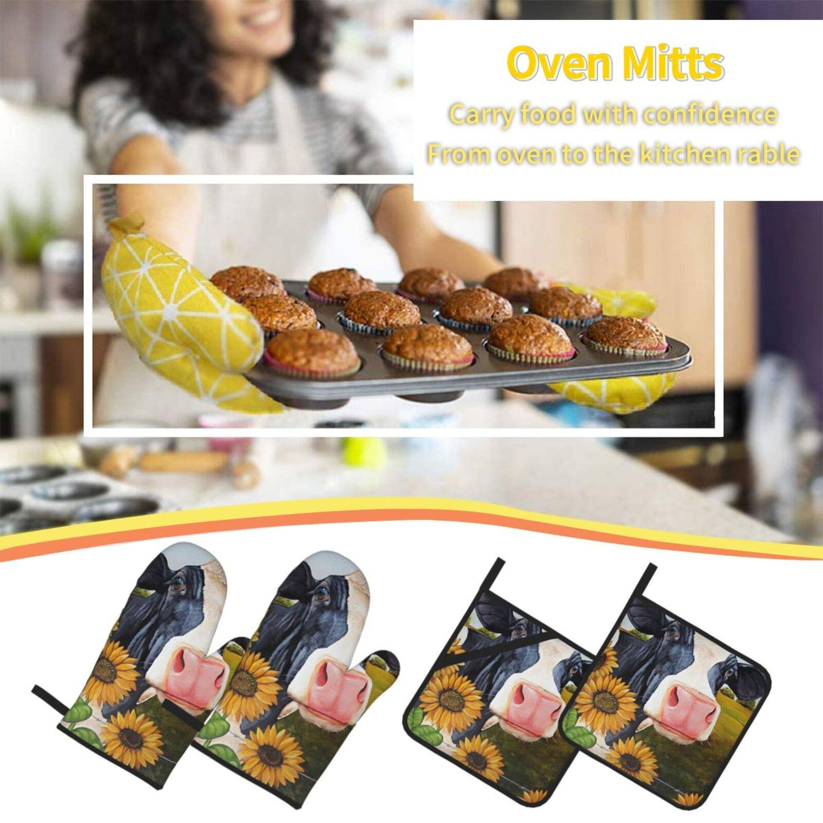 4pcs Oven Mitts and Pot Holders Set,Heat Resistant Oven Glove,Heat Resistant Pot Holders ,for Cooking Baking BBQ Kitchen Sets (Style 2)