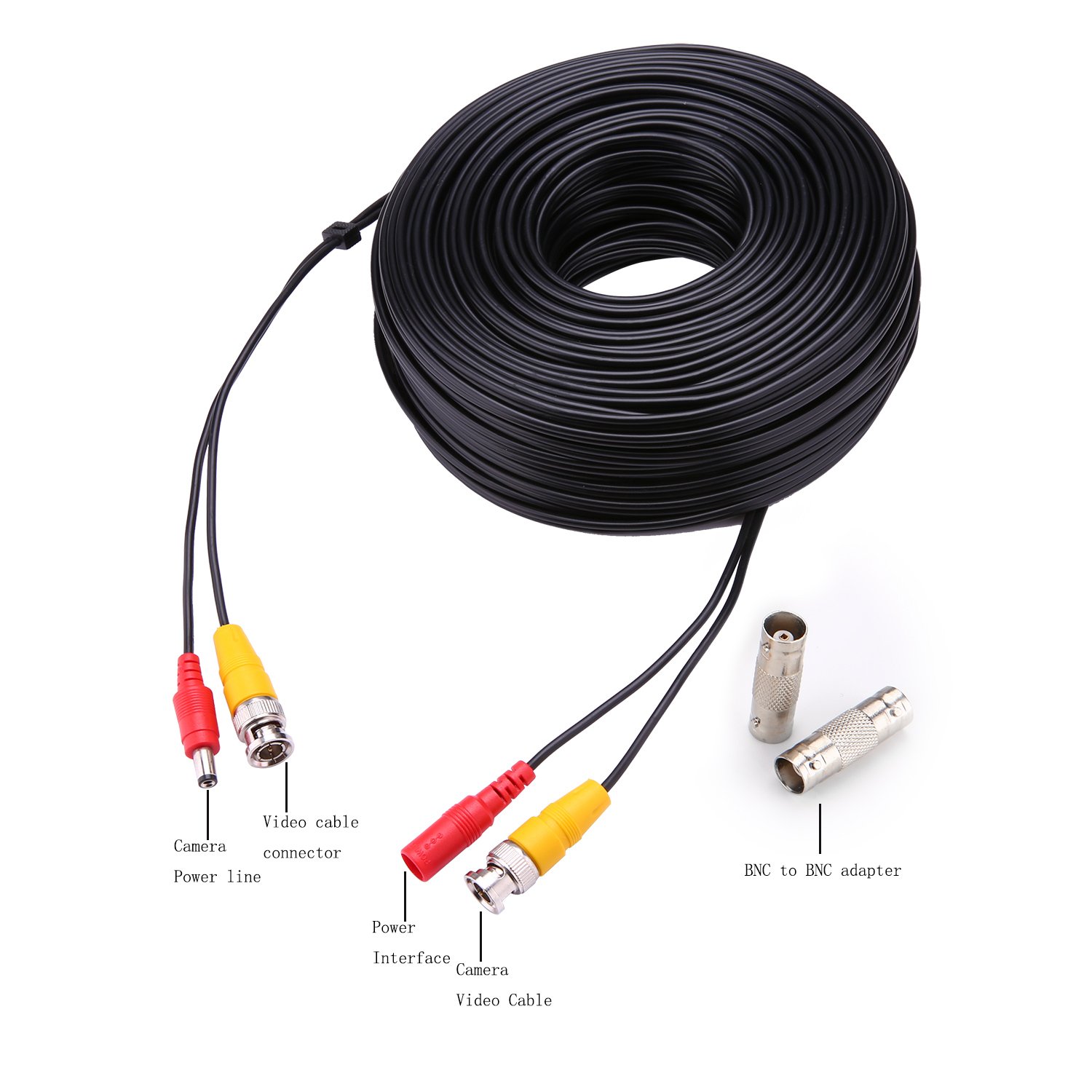 WildHD 4x200ft BNC Cable All-in-One Siamese Video and Power Security Camera Cable Extension Wire Cord with 2 Female Connectors for All Max 5MP HD CCTV DVR Surveillance System, 200ft 4pack Cable, Black