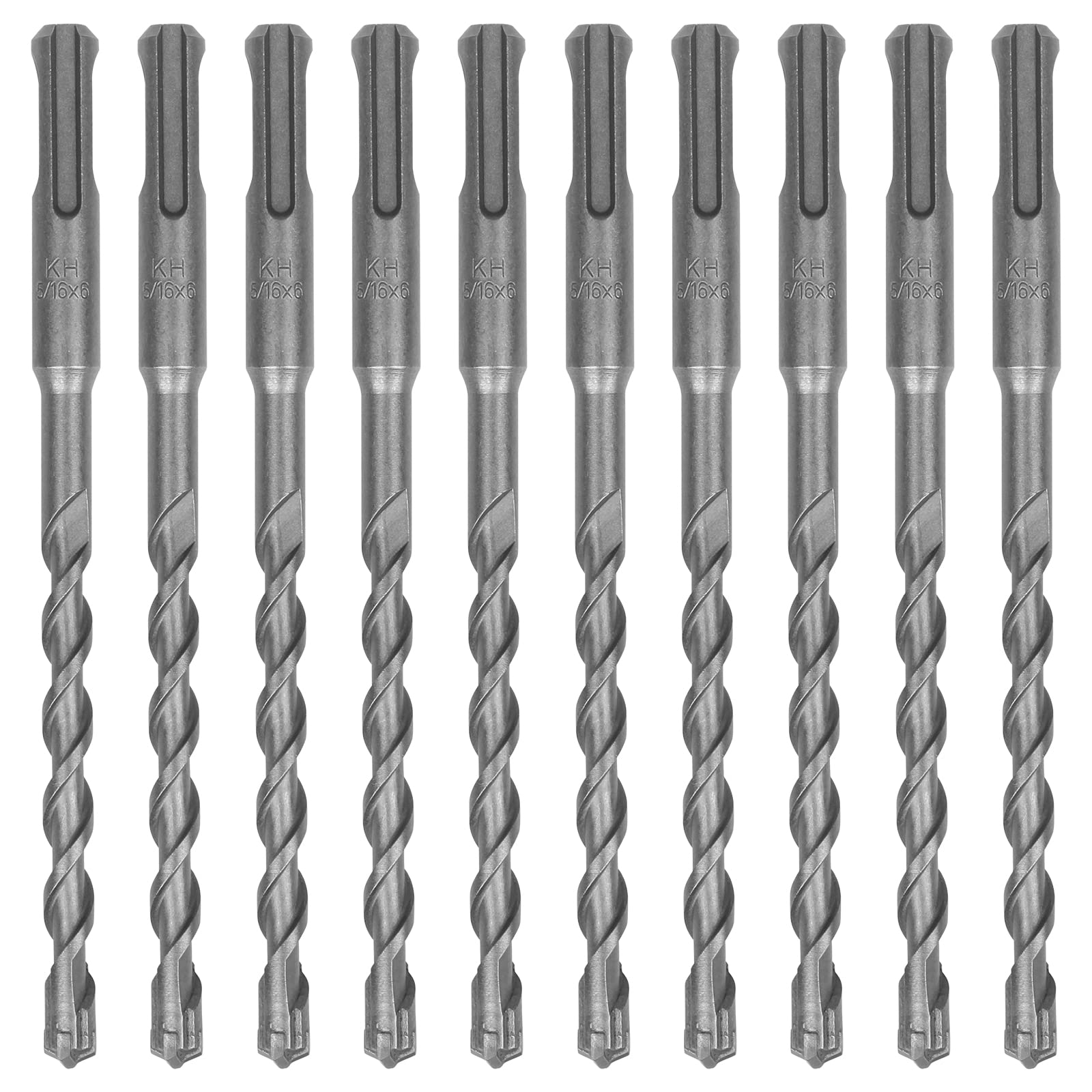 KHCRAFT SDS-plus Rotary Hammer Drill Bits 5/16 In. x 6 In. 10-Piece Rock Carbide Tip 4-Cutter for Brick, Cemet, Stone & Concrete