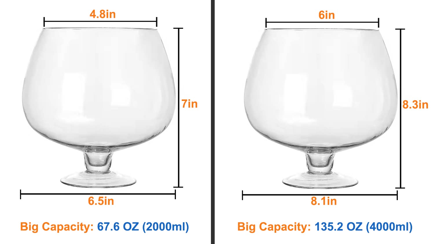 4000ml Super Big Wine Glass Extra-huge Brandy Glass Large Capacity Crystal Glass for Bar Party Wedding Family Dinner (4000ml/135.2oz)