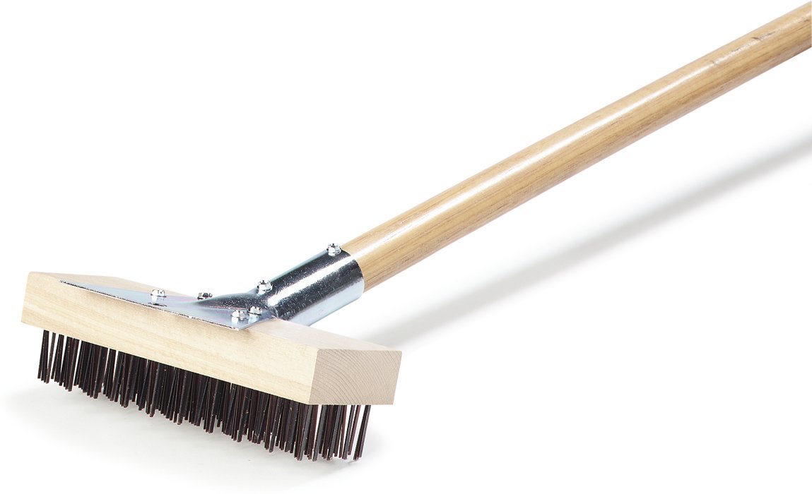 Carlisle FoodService Products 36372500 Oven and Grill Brush with Scraper, Flat Wire Stainless Steel Bristles, 8" Length x 2-5/8" Width Block, 1-1/4" Bristle Trim, 30" Overall Length