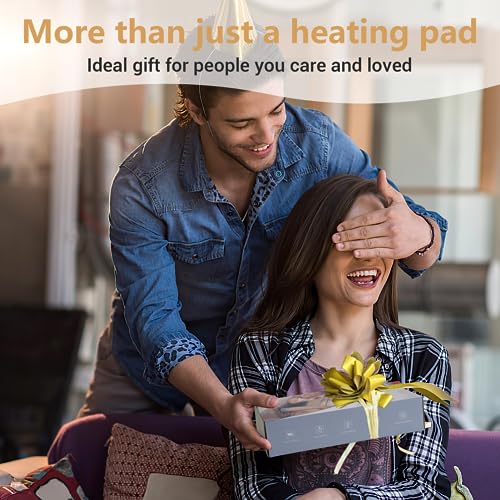 ATASA Heating Pad for Back Pain Relief & Cramp, Electric Heat Pad with 9 Heat Level, 11 Auto Shut Off, LCD Controller, Dry/Moist Heated for Waist/Abdomen/Shoulder/Neck, Machine-Washable, Gray