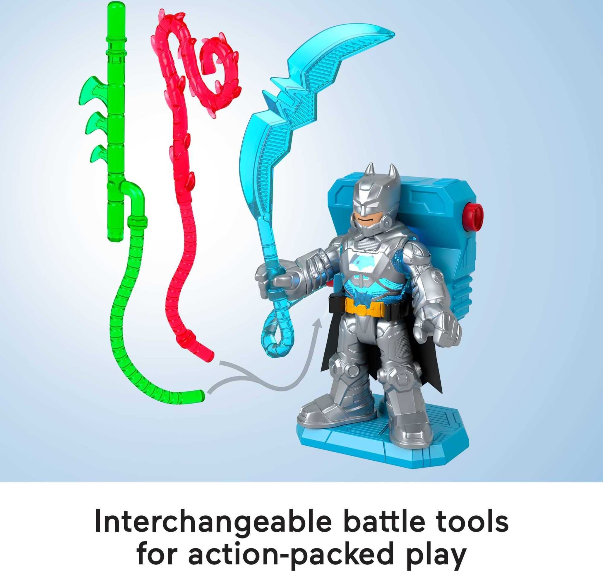 Fisher-Price Imaginext DC Super Friends Preschool Toys Batman Battle Multipack 9-Piece Figure Set with Light-Up Backpack for Ages 3+ Years