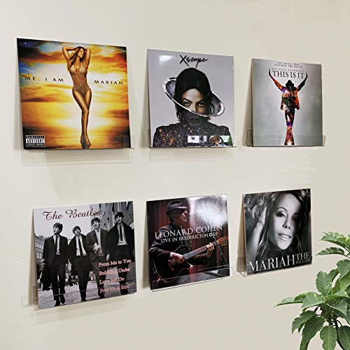 Saliens 6 Pack 12 inch Clear Vinyl Record Shelf Wall Mount with Protective Films, Acrylic Floating Shelves Wall Mount, Invisible Spice Rack, Album Modern Picture Ledge Display