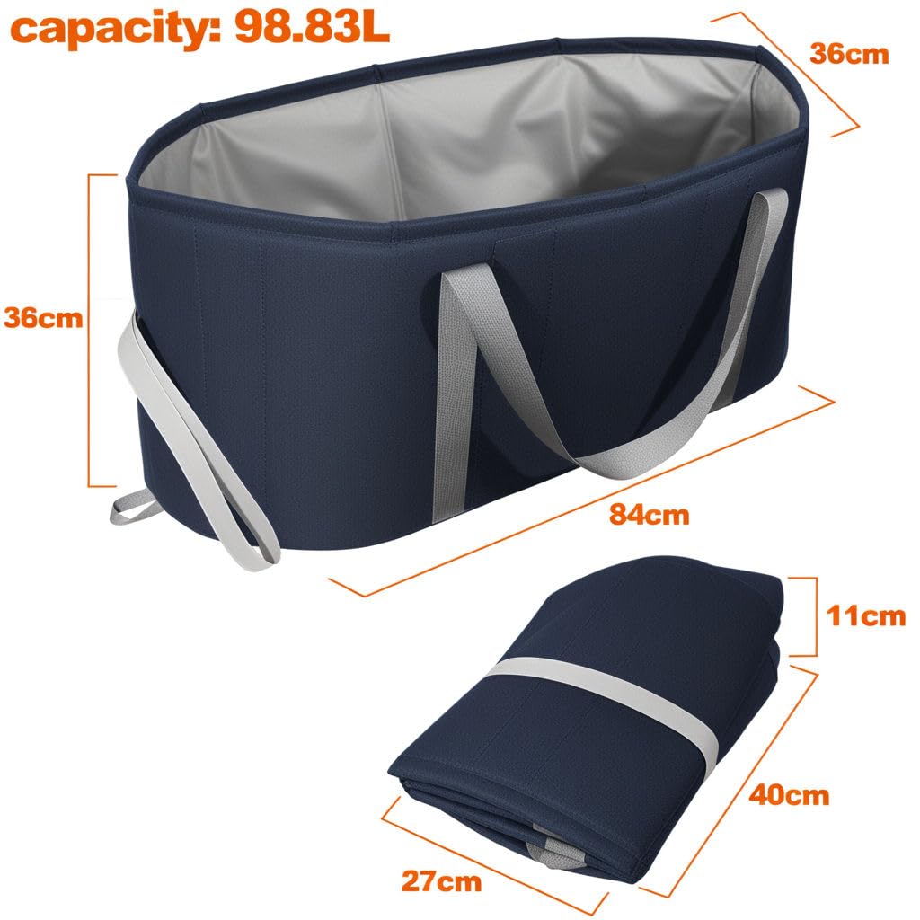 Foldable Laundry Basket 98.8L Waterproof Oxford Cloth Collapsible Laundry Basket with Plastic Supports on the Bag Opening and Sides - Black