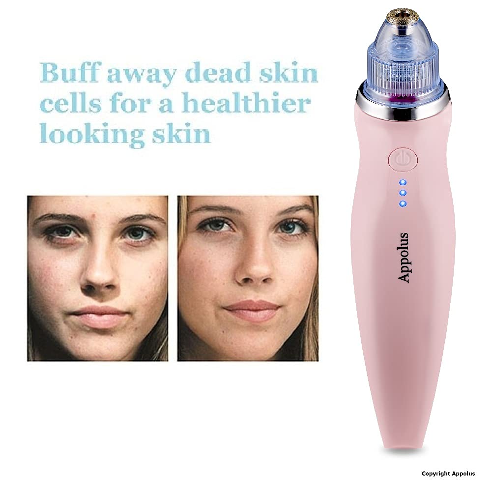 Microdermabrasion Machine - Appolus Premium Diamond Microdermabrasion Device for Flawless Glowing Skin - 2 Diamond Tips - 5 Heads - Anti-Aging - Pore Lines Wrinkles Sagging Minimizer