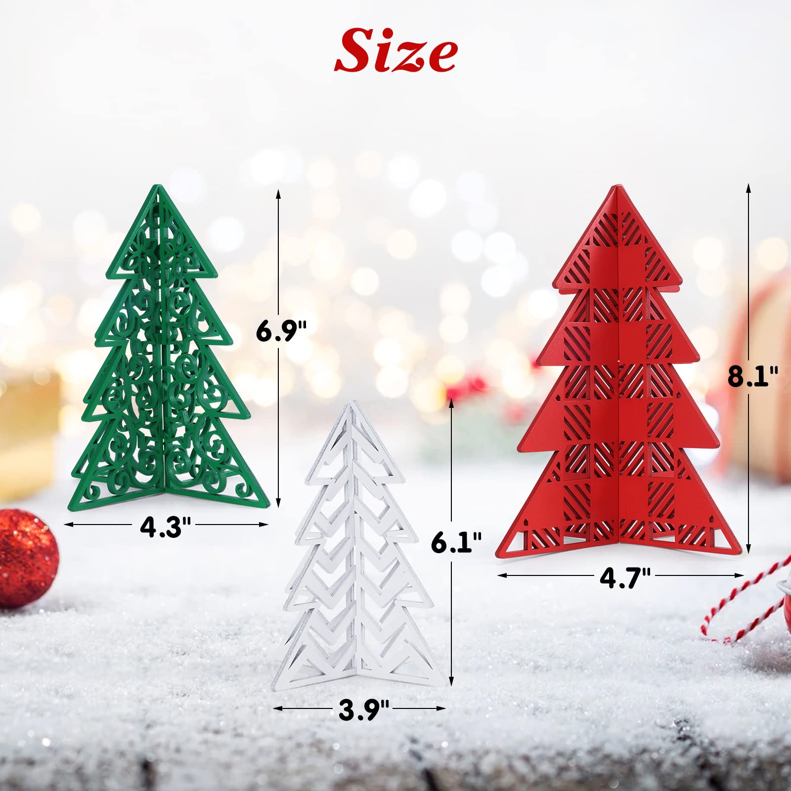 3pcs Tabletop Christmas Tree Wooden Christmas Tree Xmas Decor Standing 3D Christmas Trees Merry Christmas Sign Decoration Tree for Table Mantel Shelf Tiered Tray Holiday Home Decor