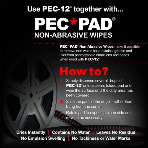 PEC-12 Photographic Emulsion Cleaner Kit and PEC-PAD Lint Free Non-Abrasive Wipes 4"x4" 100 Sheets per/Pkg - for Cleaning Film, Photo Negative, B&W Slide - Dropper Tip (59ml) 2oz