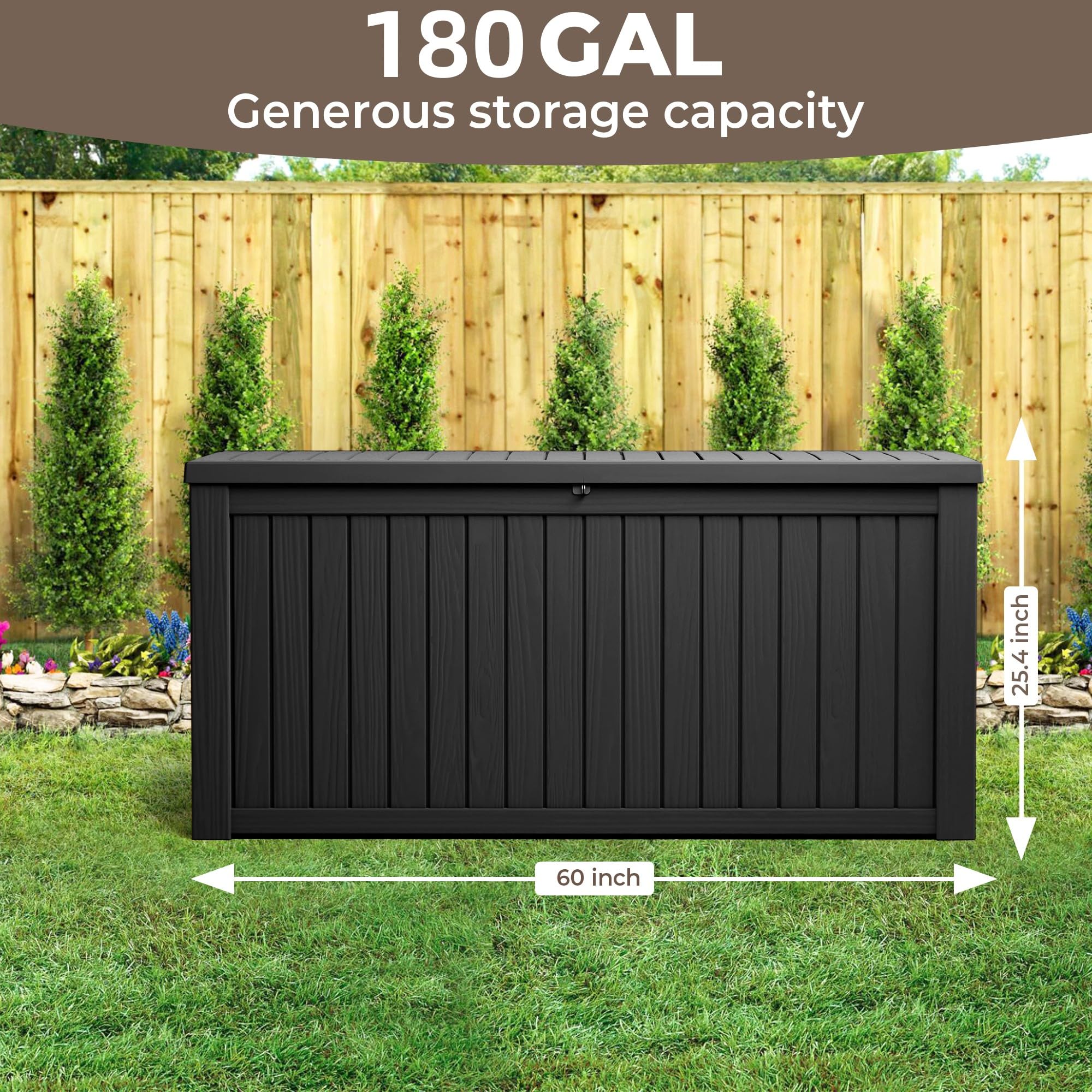 KFY 80 gallon deck box,Resin material outdoor storage box,Waterproof and UV-resistant with upgraded capacity, suitable for various indoor and outdoor settings and weather conditions(black )