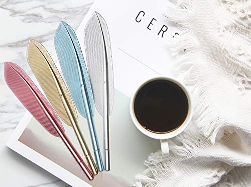 PENTA ANGEL Feather Pens 4Pcs Creative Rollerball Pens Artificial Wing Feather Ballpoint Gel Ink Pens Gift Set for Office School Teachers Students Stationary Supplies, Black Ink