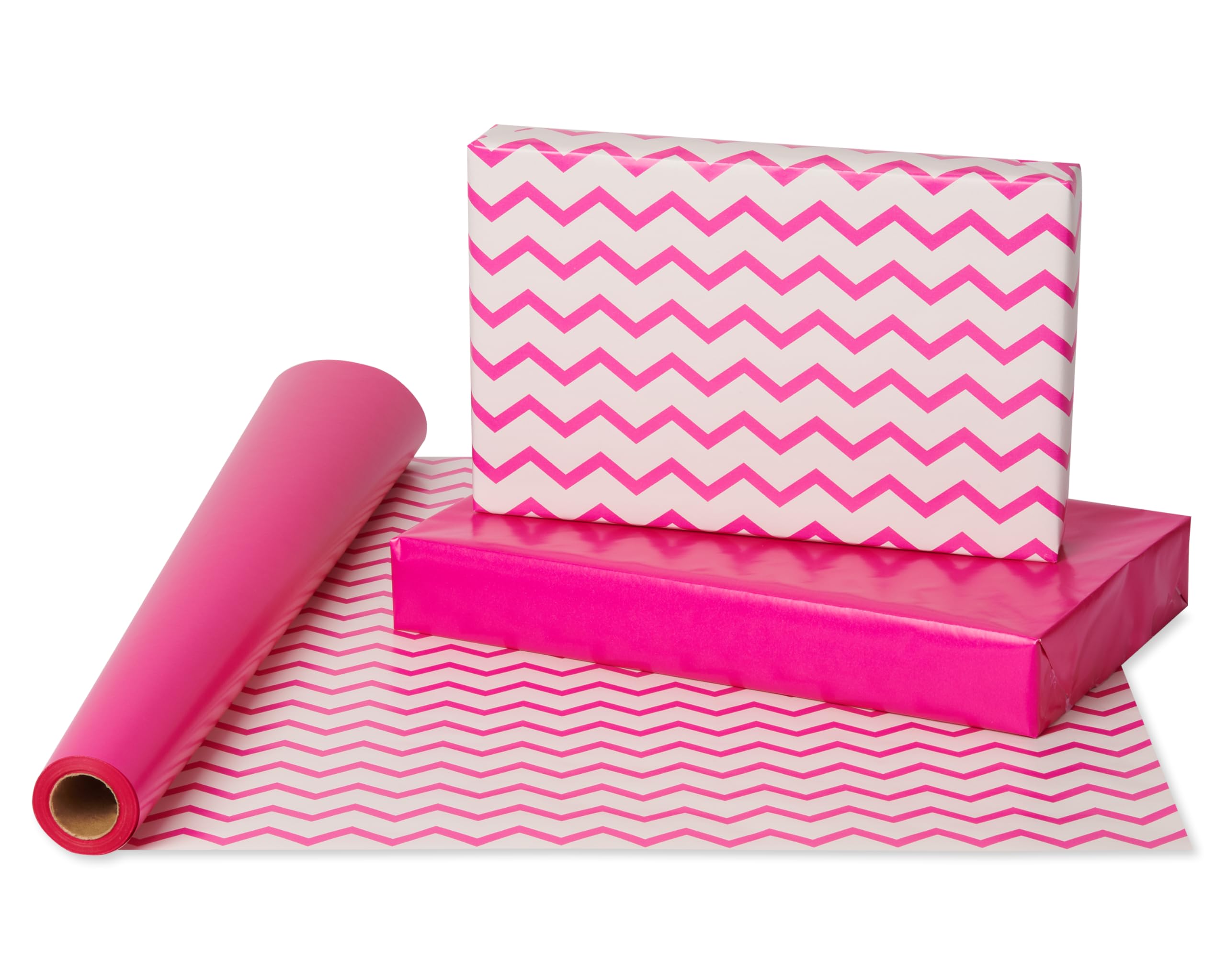 American Greetings Reversible Wrapping Paper Jumbo Roll for Graduation, Birthdays and All Occasions, Pink and Chevron (1 Roll, 175 sq. ft.)