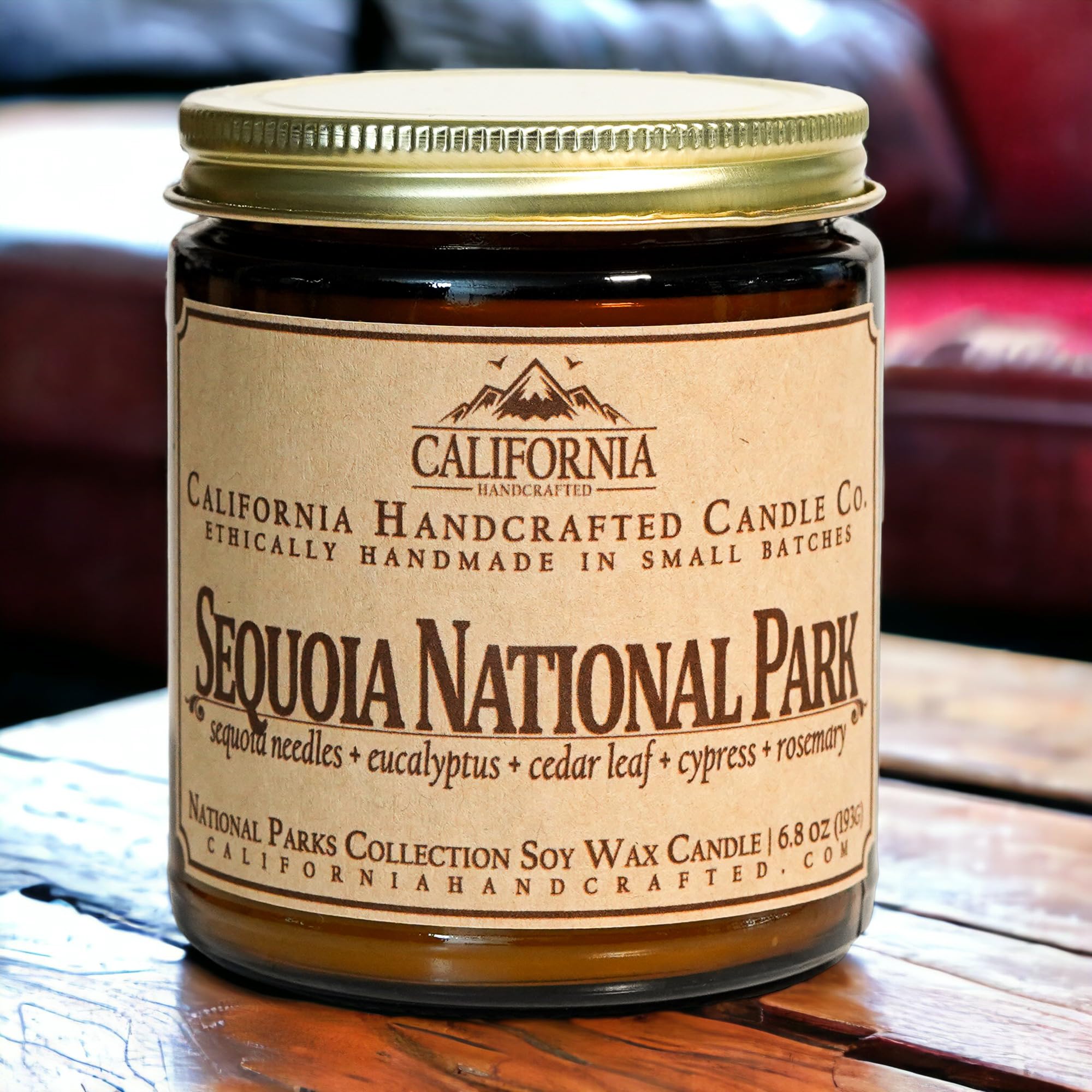 California Handcrafted Sequoia National Park Amber Jar Soy Wax Candle - Sequoia Needles, Eucalyptus, Cedar Leaf, Cypress, Rosemary, 9 oz, America's National Parks Collection