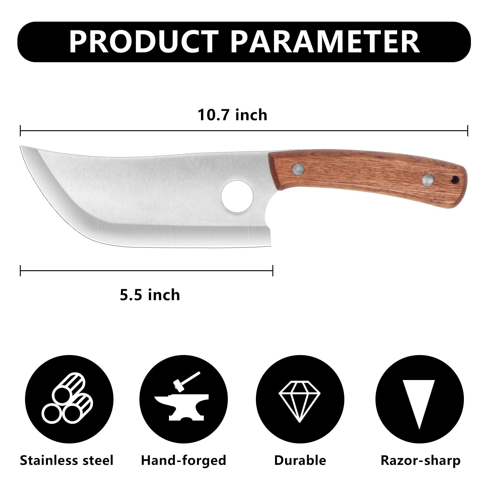 SHARP CASTLE Meat Cleaver Knife, Ultra Sharp Butcher Knife with Leather Sheath, Japanese Chef Knife for Kitchen, Outdoor Camping, Christmas Gifts Idea(CK02A)