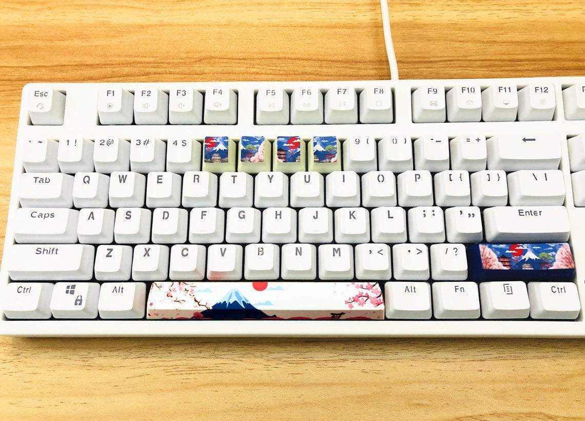 Mount Fuji Pink Sakura 6.25u Spacebar Keycap 2.75x Shift R4/ESC PBT Keyset Dye-Sublimation Artisan Switch OEM Profile for Cherry RGB MX Mechanical Gaming Keyboards (6.25x Spacebar Keycap)